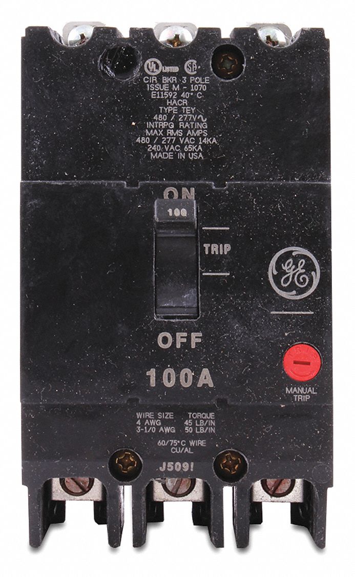 GE, 100 A Amps, 18kA at 277/480V AC, Molded Case Circuit Breaker - 32JA03|TEYF3100 - Grainger