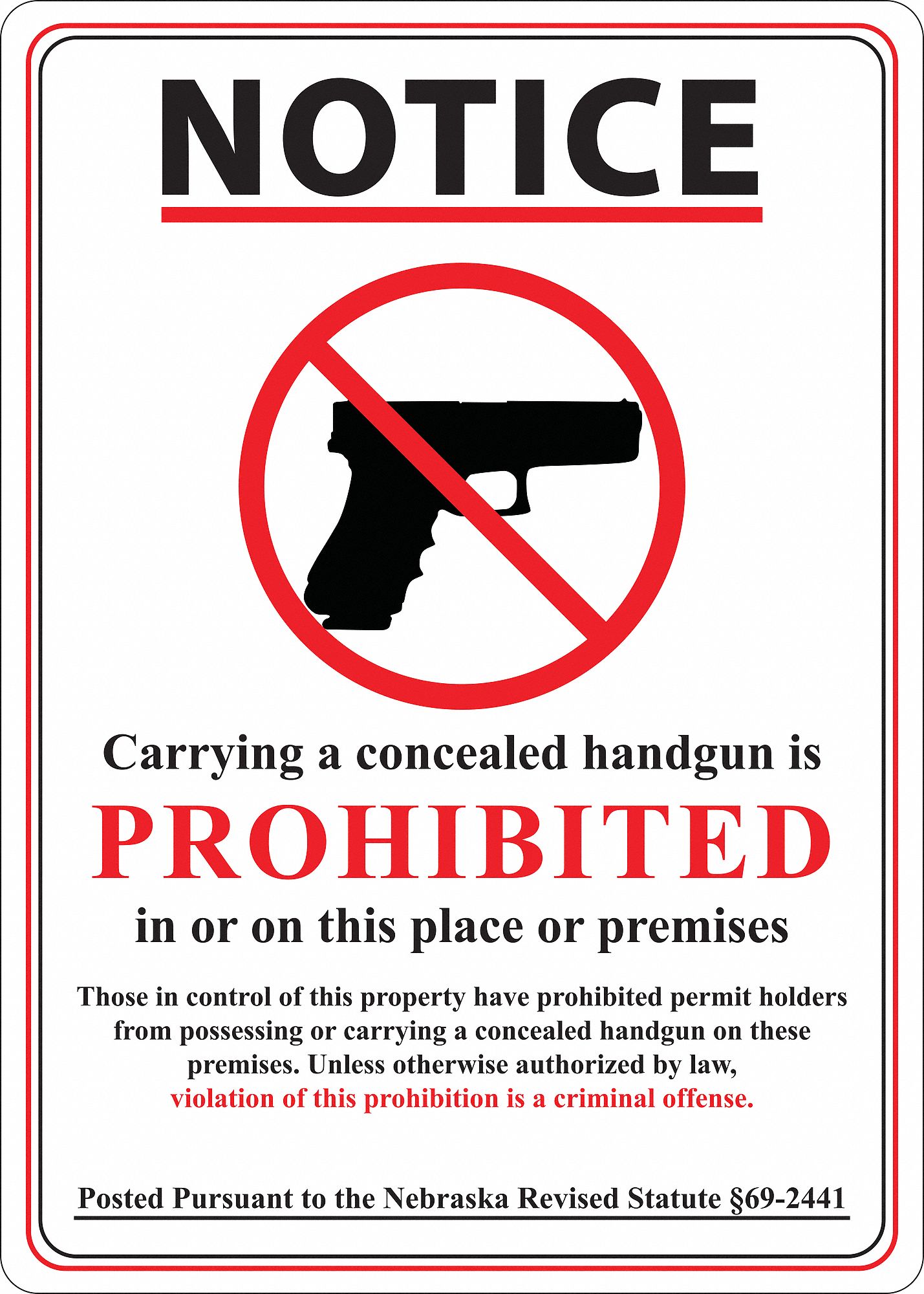 Plastic, Nebraska Concealed Carry Sign, 10 in Width, 14 in Height ...
