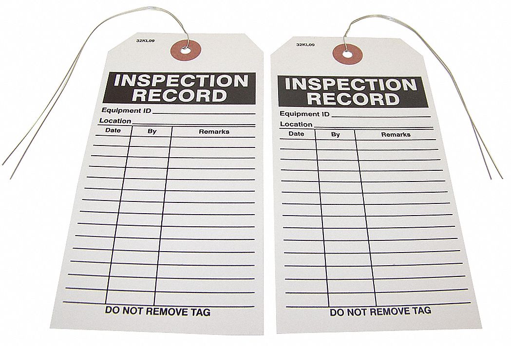 Inspection Record, 2 7/8 in Wd, Tag - 32KL09|116 - Grainger
