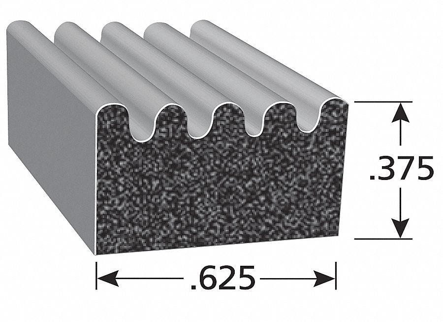 TRIM-LOK SEAL, RECTANGLE, MULTI-RIBBED, BLACK, 10 FT L X 0.625 IN X 0. ...