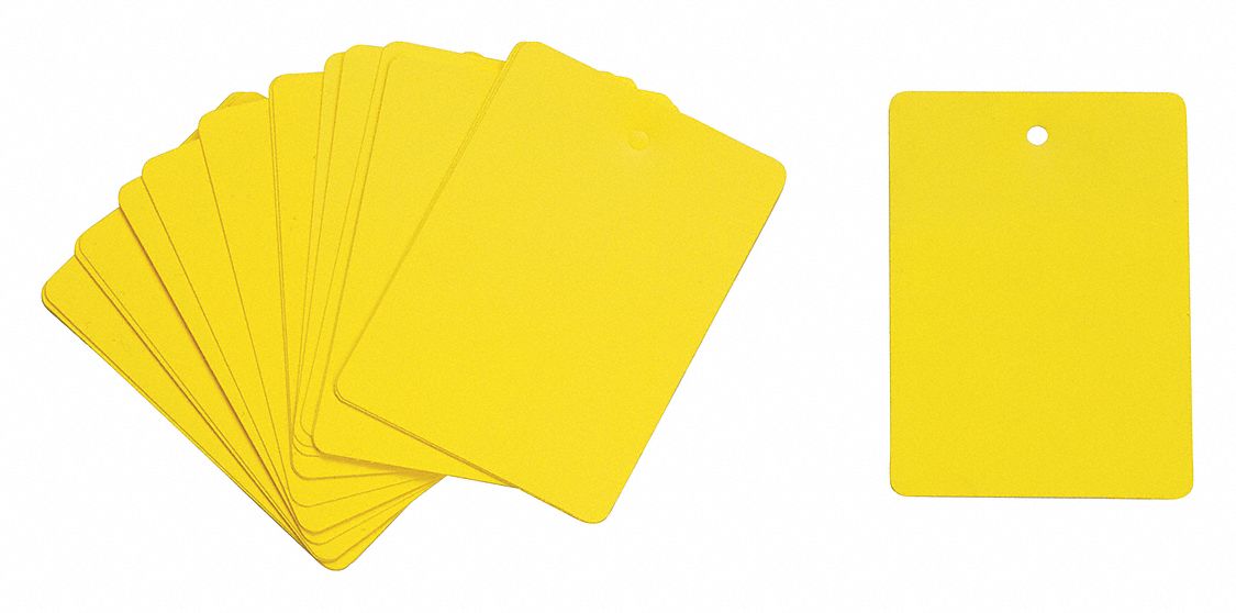 Blank Tag, Plastic, Height: 3 1/2 in, Width: 2 1/2 in, Yellow - Grainger