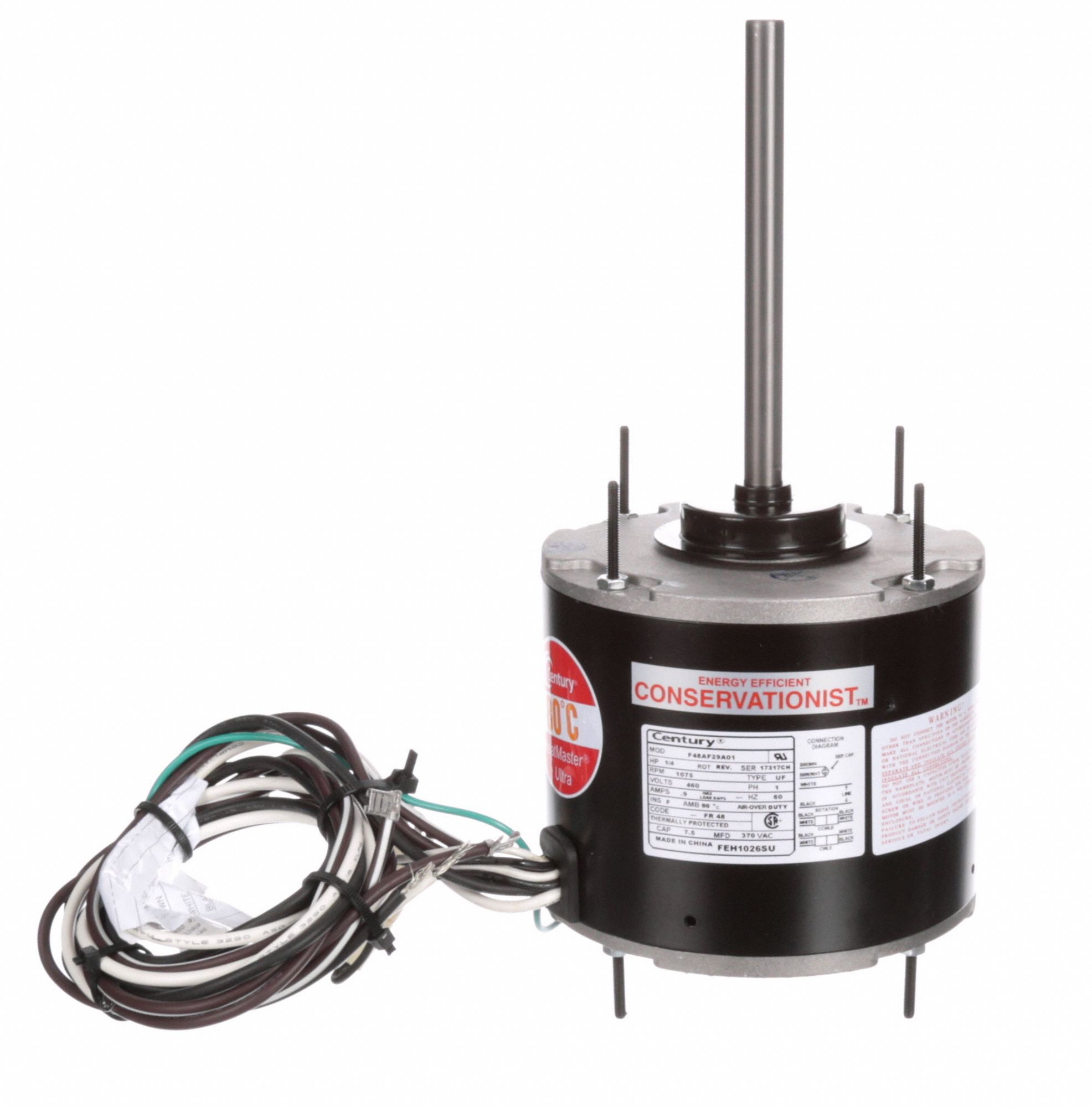 CENTURY Condenser Fan Motor: Stud Mount, Totally Enclosed Air-Over, 1/4 ...