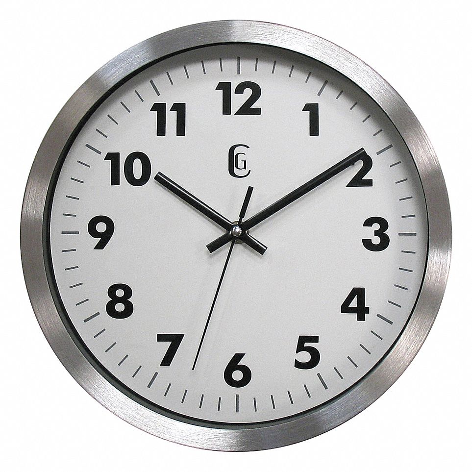 10 in Round Arabic Quartz Clock Aluminum Frame - Grainger