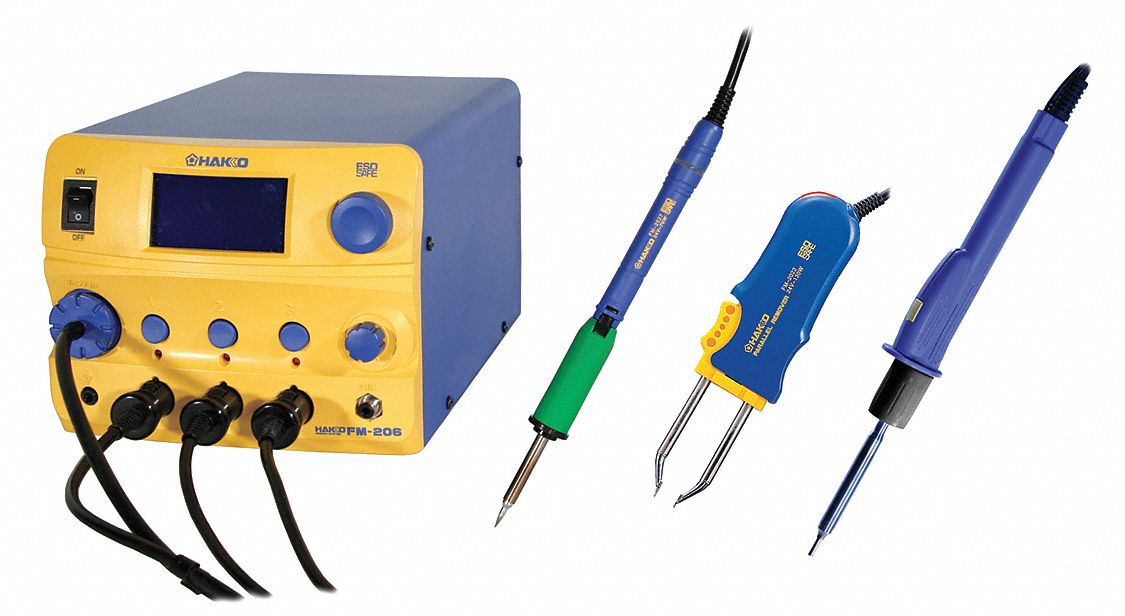 HAKKO 3-Port Rework Station: 3 Channel, 410 W, Air/Soldering/Tweezer ...