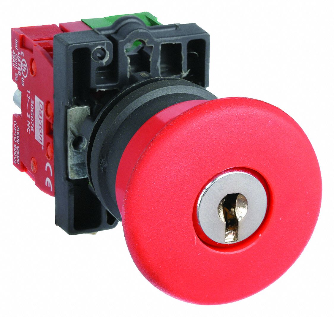 DAYTON Emergency Stop Push Button: 22 mm Size, Maintained Push / Key ...