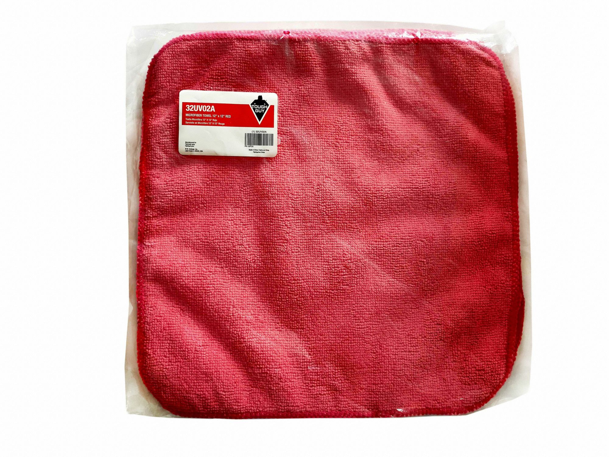 TOUGH GUY Microfiber Cloth: Microfiber, New, Red, 12 in x 12 in, 200 g ...