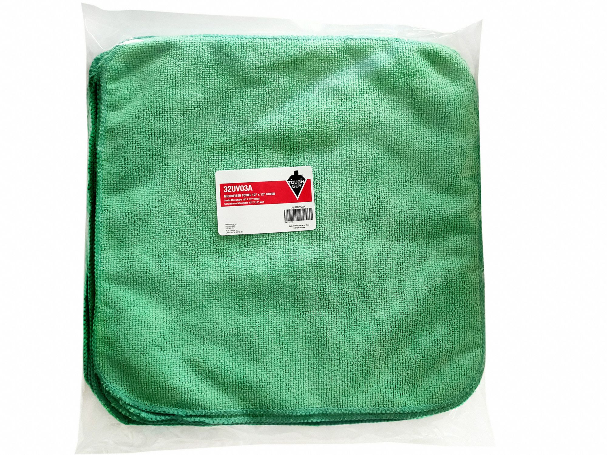 TOUGH GUY Microfiber Cloth: Microfiber, New, Green, 12 in x 12 in, 200 ...
