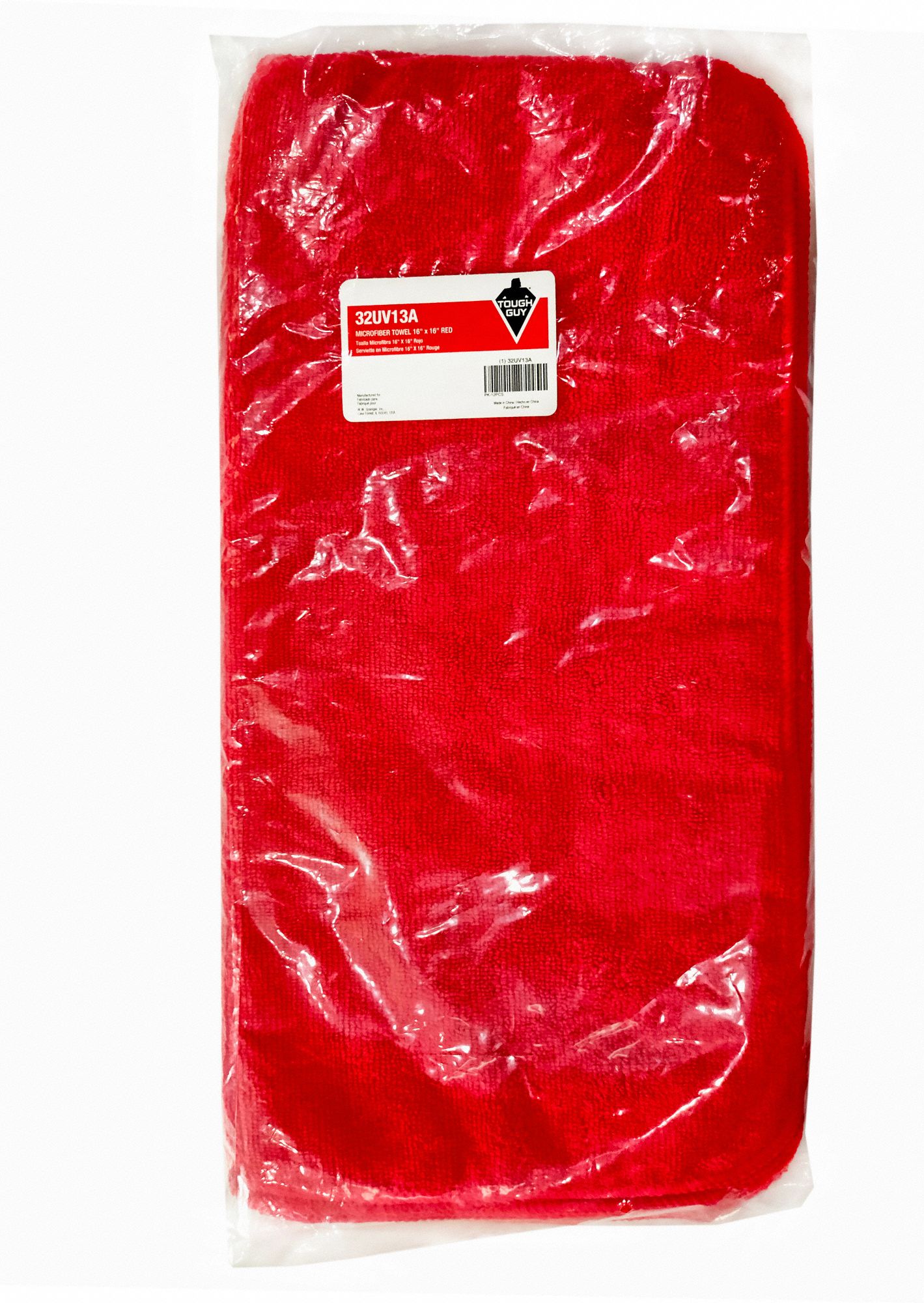 TOUGH GUY Microfiber Cloth: Microfiber, New, Red, 16 in x 16 in, 260 g ...