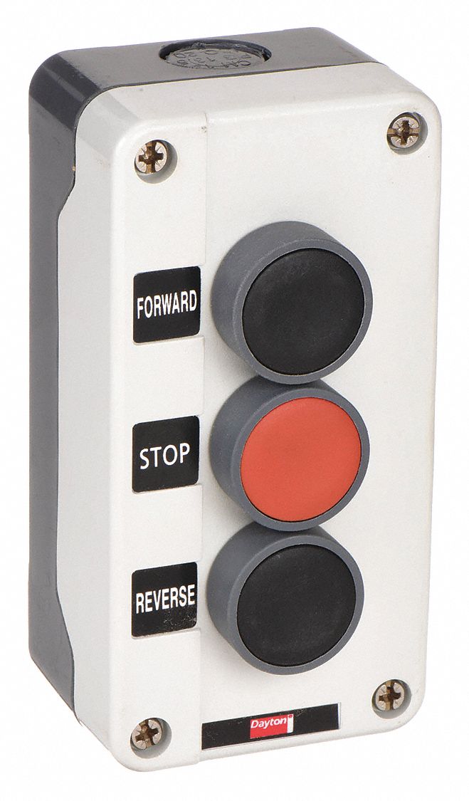 DAYTON Push Button Control Station: Momentary, 2NO/1NC, Forward/Stop/Reverse, 3 Operators, 4/4X ...