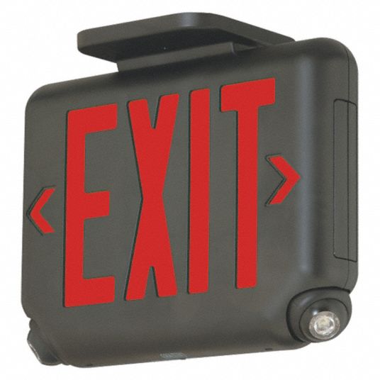 DUAL-LITE Exit Sign with Emergency Lights: Black, 1 or 2 Faces, Red ...