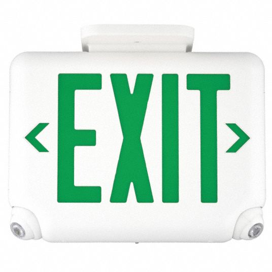 DUAL-LITE Exit Sign with Emergency Lights: White, 1 or 2 Faces, Green ...