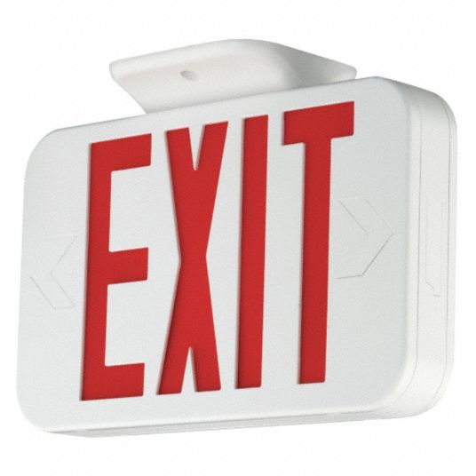 COMPASS Exit Sign: Emergency Battery Backup, LED, White, Red, 1 or 2 ...