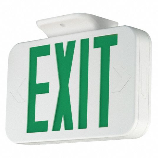 COMPASS Exit Sign: Emergency Battery Backup, LED, White, Green, 1 or 2 ...