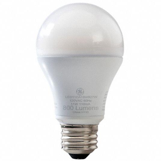 LED Lamp, A19, Medium Screw (E26), 2700 K, 800, 11.0, 120 - Grainger