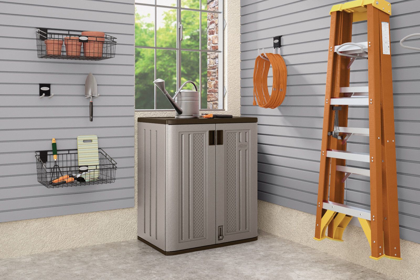 SUNCAST Storage Cabinet: 30 in x 20 1/4 in x 36 in, Recessed Pull ...