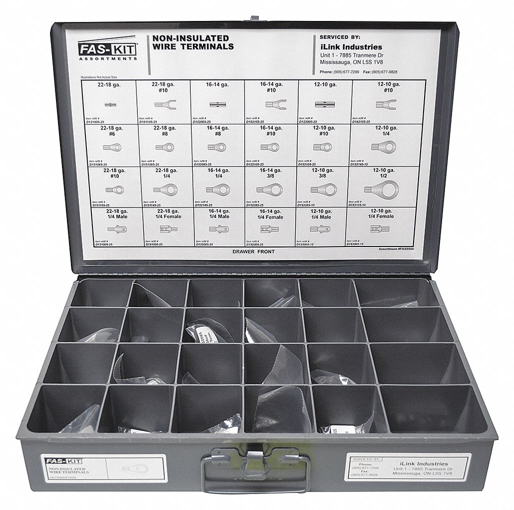 ILINK TERMINAL ASSORTMENT, NON INSULATED, METAL CASE, 24 SIZES, 540 ...