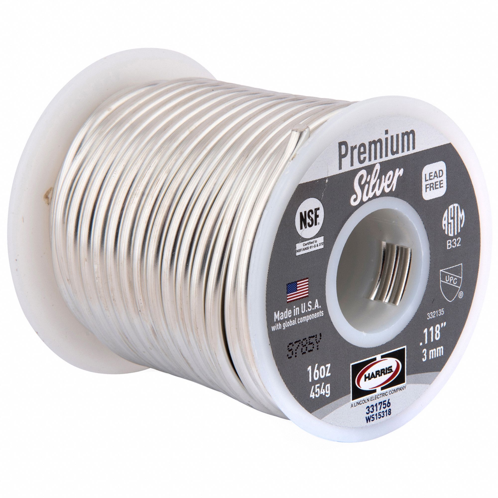 HARRIS Solder Wire: 3 mm x 16 oz, Premium Silver - 1UYG8|331756 - Grainger