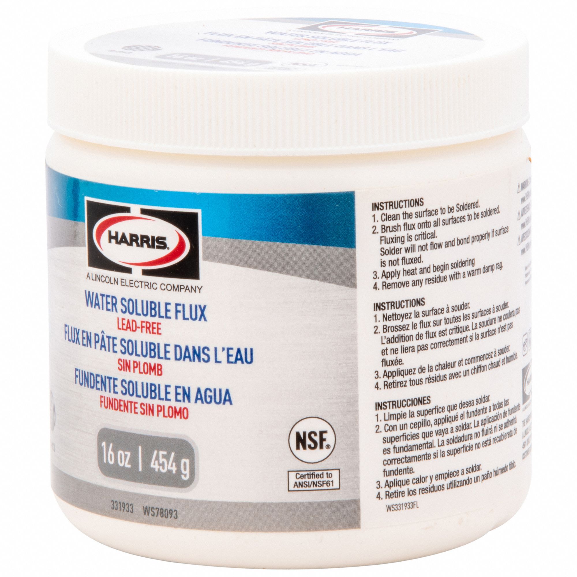 HARRIS Water Soluble Lead Free Flux: 16 oz, Jar - 1UYJ9|331933 - Grainger