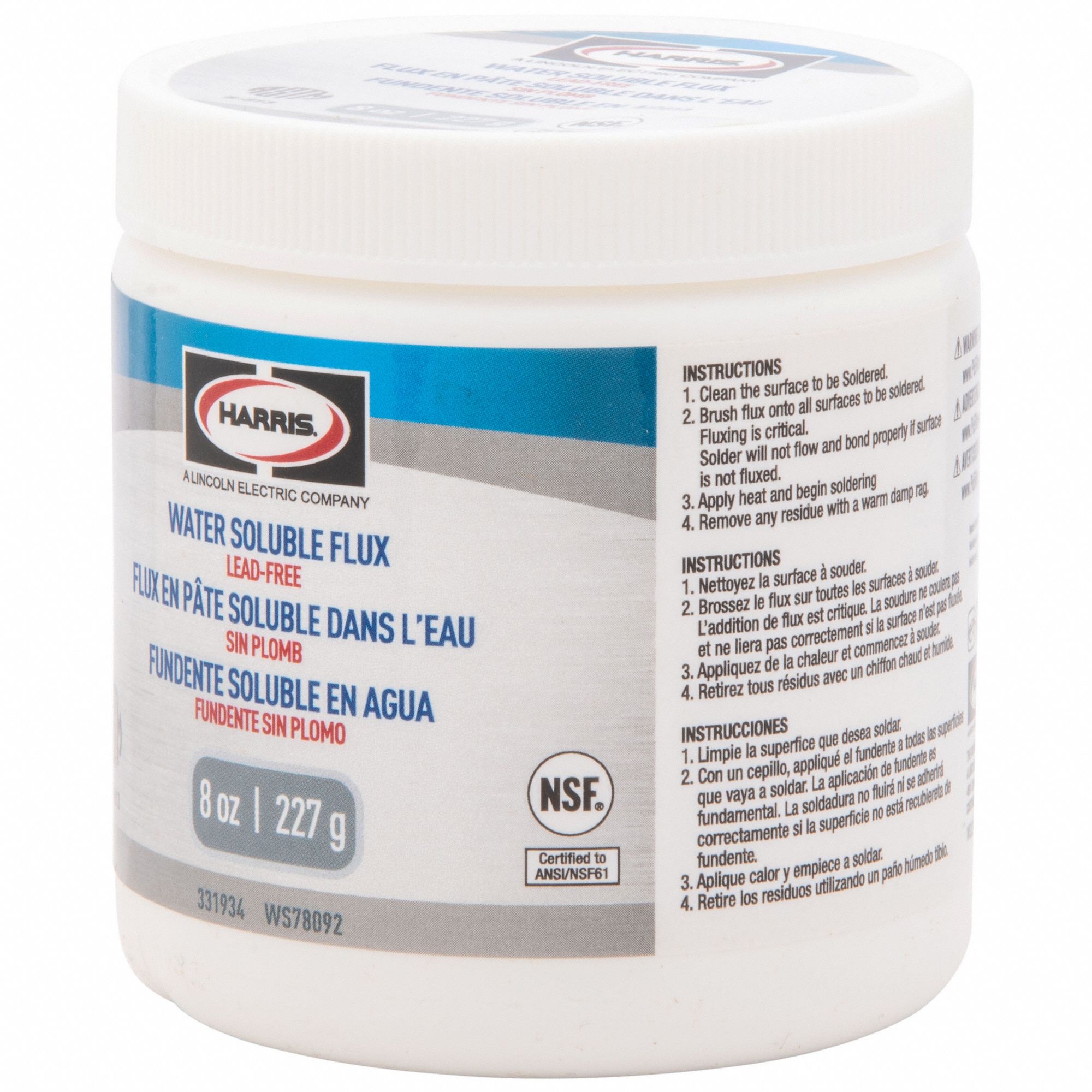 HARRIS Water Soluble Lead Free Flux: 8 oz, Jar - 1UYJ8|331934 - Grainger
