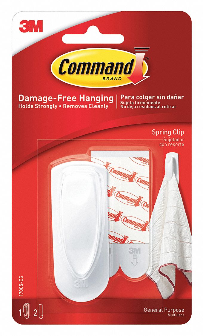Hook,Command,Clip,Spring,Wht - Grainger