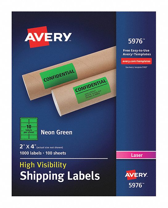 Neon Shipping Labels,2"x4",Grn,PK1000 - Grainger