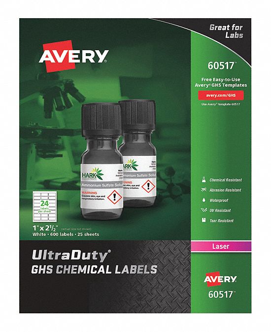 UltraDuty GHS Chemical Labels,Laser,Wht - Grainger