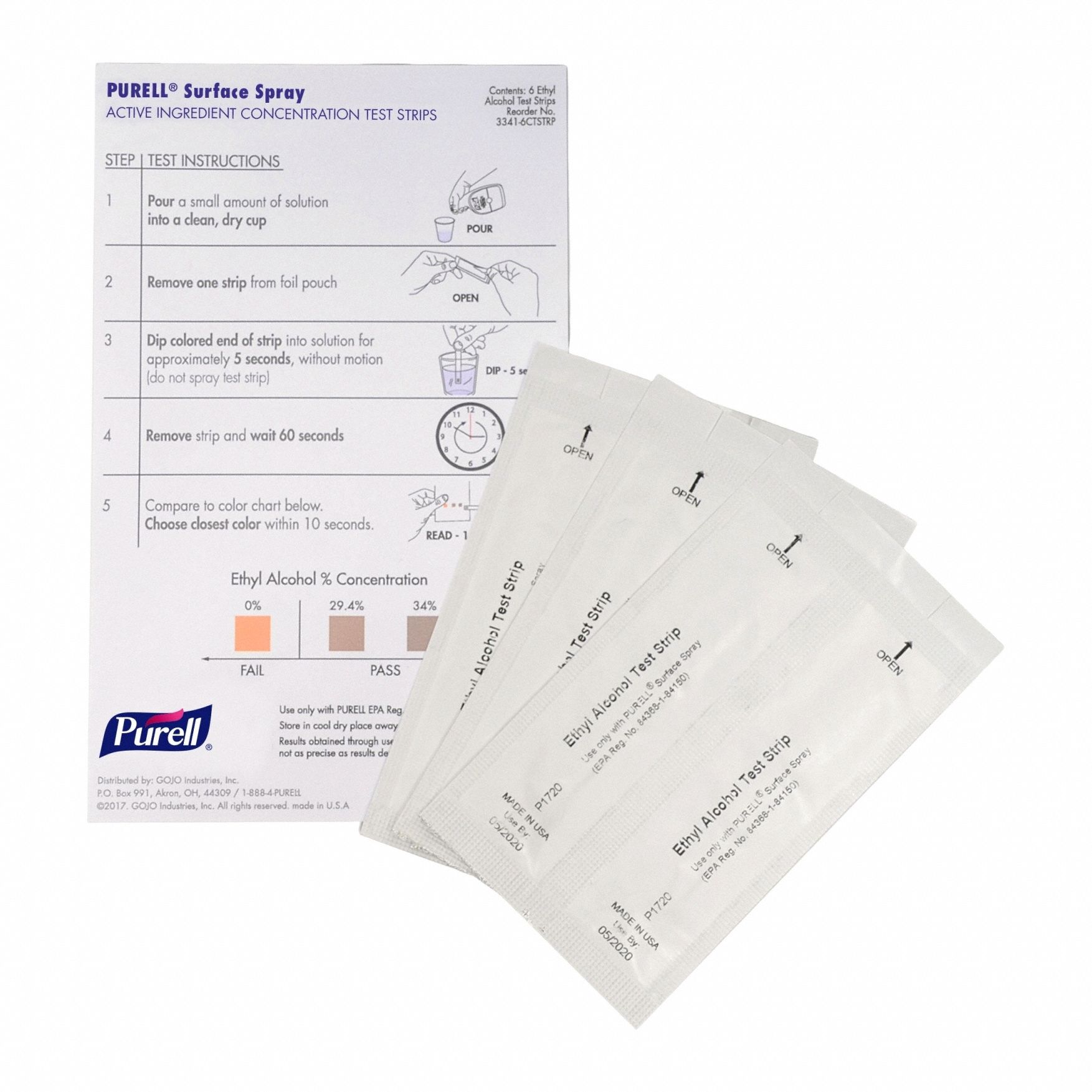 PURELL, Sanitizer Test Center, 6 Tests, Test Strip - 875H04|3341 ...