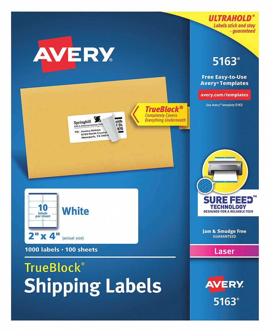 Shipping Labels,Laser,2"x4",Wht,PK1000 - Grainger