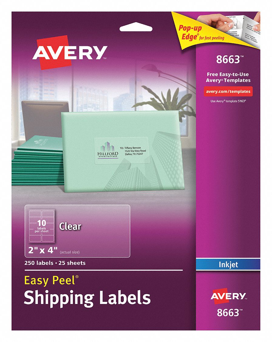 Clear Shipping Labels,Inkjet,2"x4",PK250 - Grainger