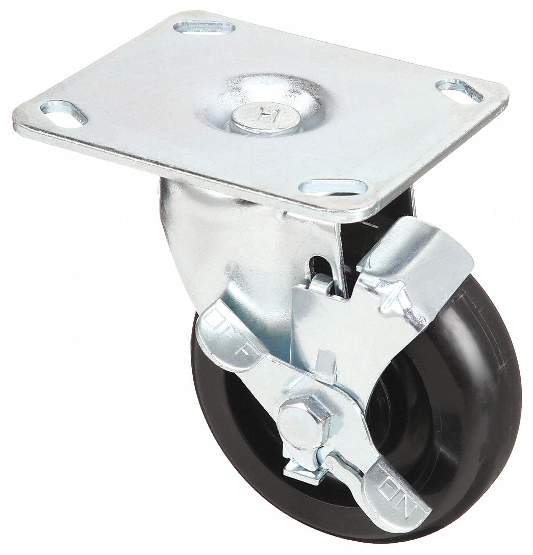 Swivel, Side Brake, Plate Caster - 33H642|P12S-R040B-P3-WB - Grainger