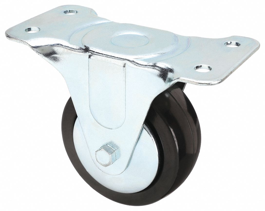 Standard Plate Caster, Rigid, Rubber, 325 lb, 4 in Wheel Dia. - Grainger