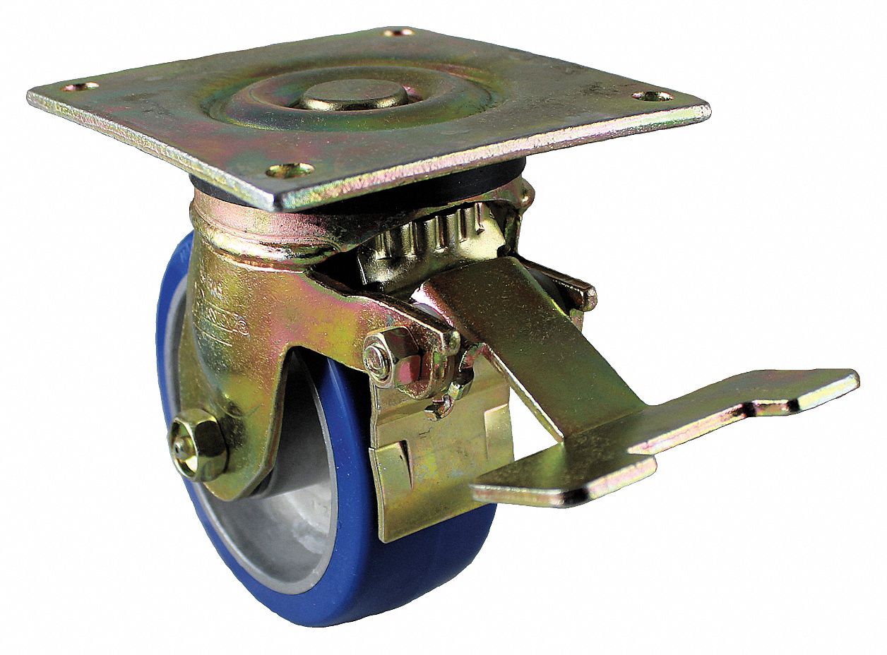 Plate Caster, Swivel, Polyurethane, 1050 lb, 5 in Wheel Dia. - Grainger