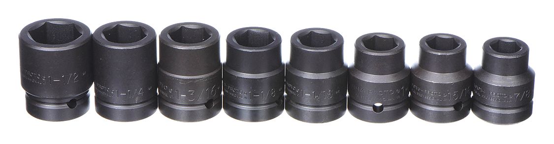 PROTO, 1 in Drive Size, Small Set (0-50 pieces) Set Size, Impact Socket ...