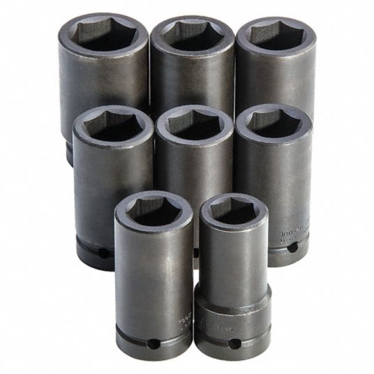 PROTO Impact Socket Set: 1 in Drive Size, 8 Pieces, 27 to 41 mm Socket ...