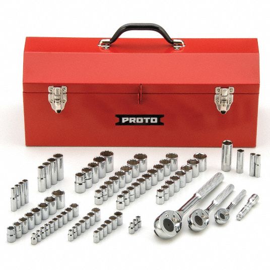 PROTO, 1/4 in, 3/8 in, 1/2 in Drive, 81 Piece, Socket Wrench Set ...