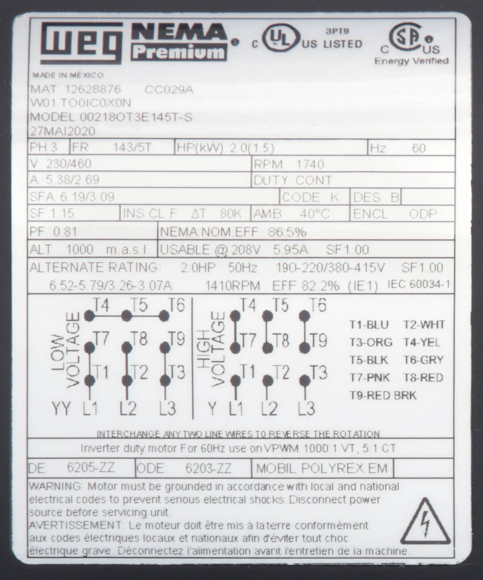 WEG General Purpose Motor: Open Dripproof, Rigid Base Mount, 2 HP ...