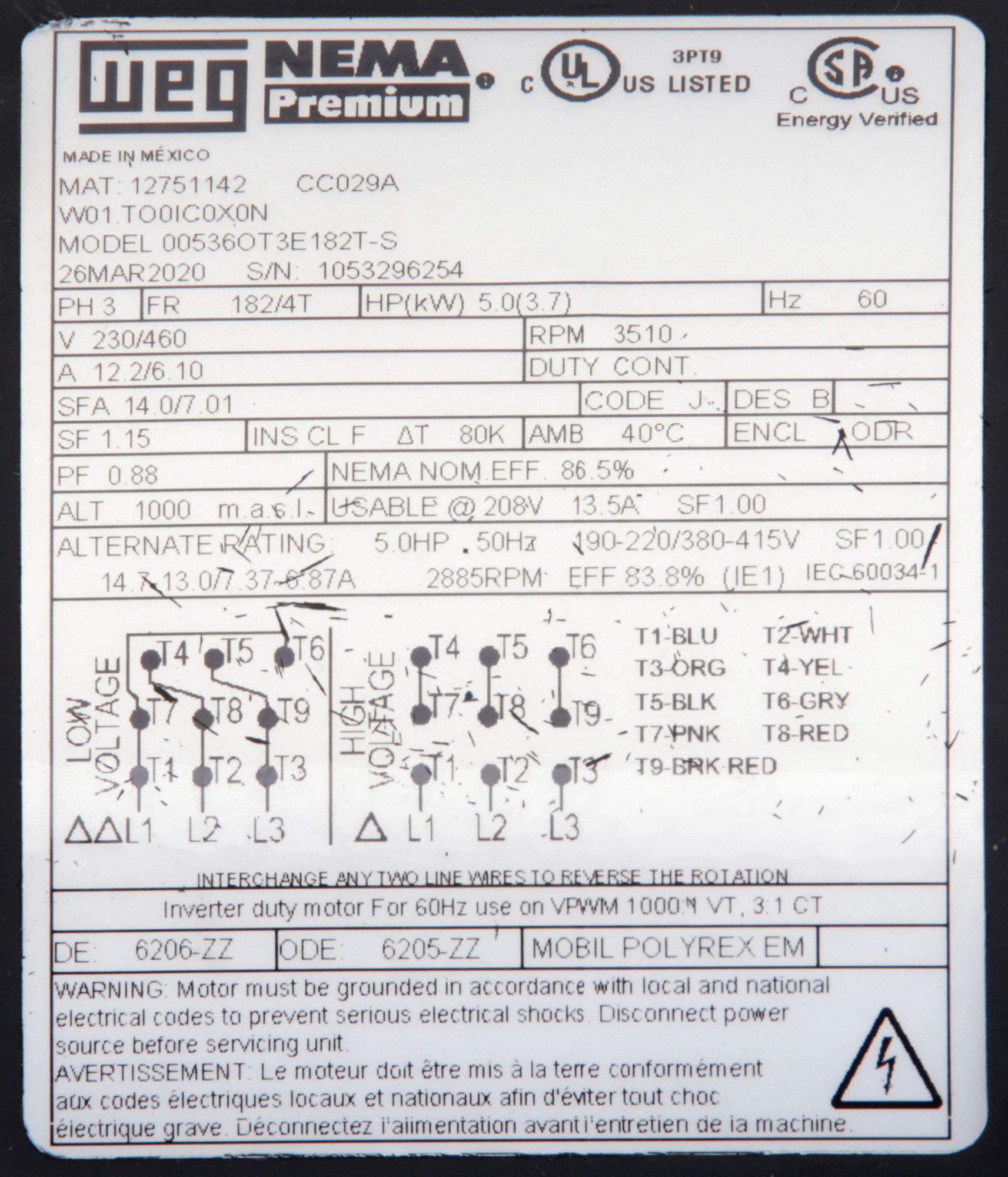 WEG General Purpose Motor: Open Dripproof, Rigid Base Mount, 5 HP ...