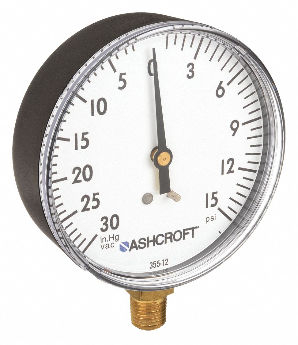 ASHCROFT, 30 in Hg to 0 psi / Hg to 15 psi, 2 in Dial, Industrial Compound Gauge - 33HP84 ...