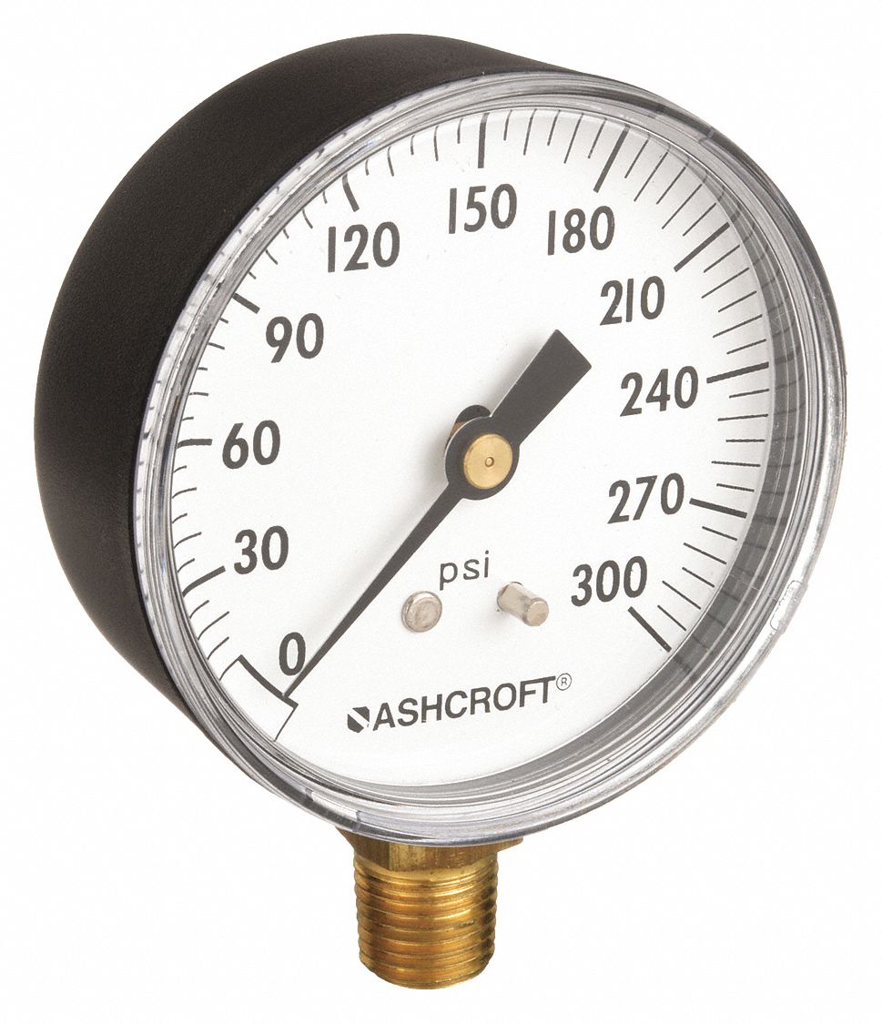 ASHCROFT, 0 psi / Hg to 300 psi, 2 1/2 in Dial, Industrial Pressure Gauge - 33HR14 ...