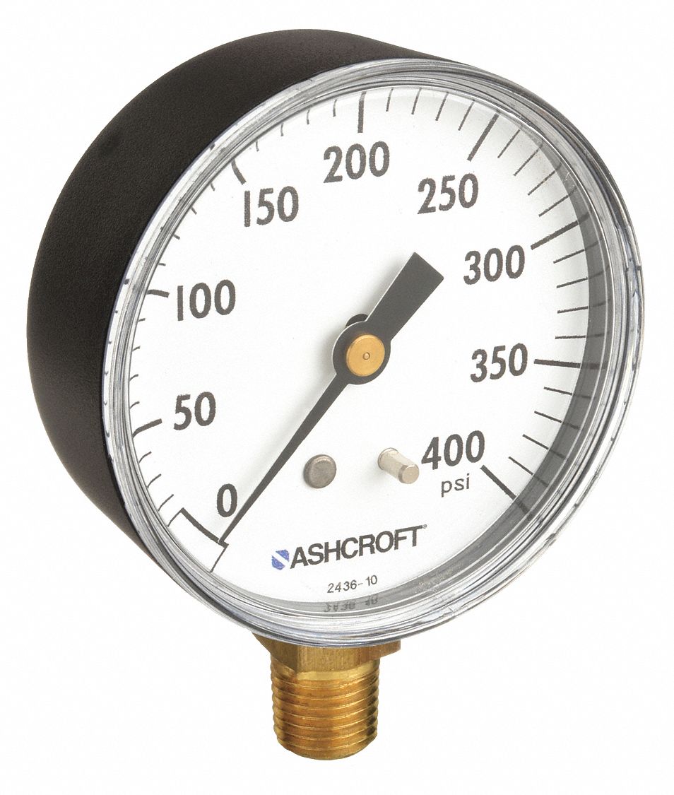 ASHCROFT, 0 psi / Hg to 400 psi, 2 1/2 in Dial, Industrial Pressure Gauge - 33HR15 ...