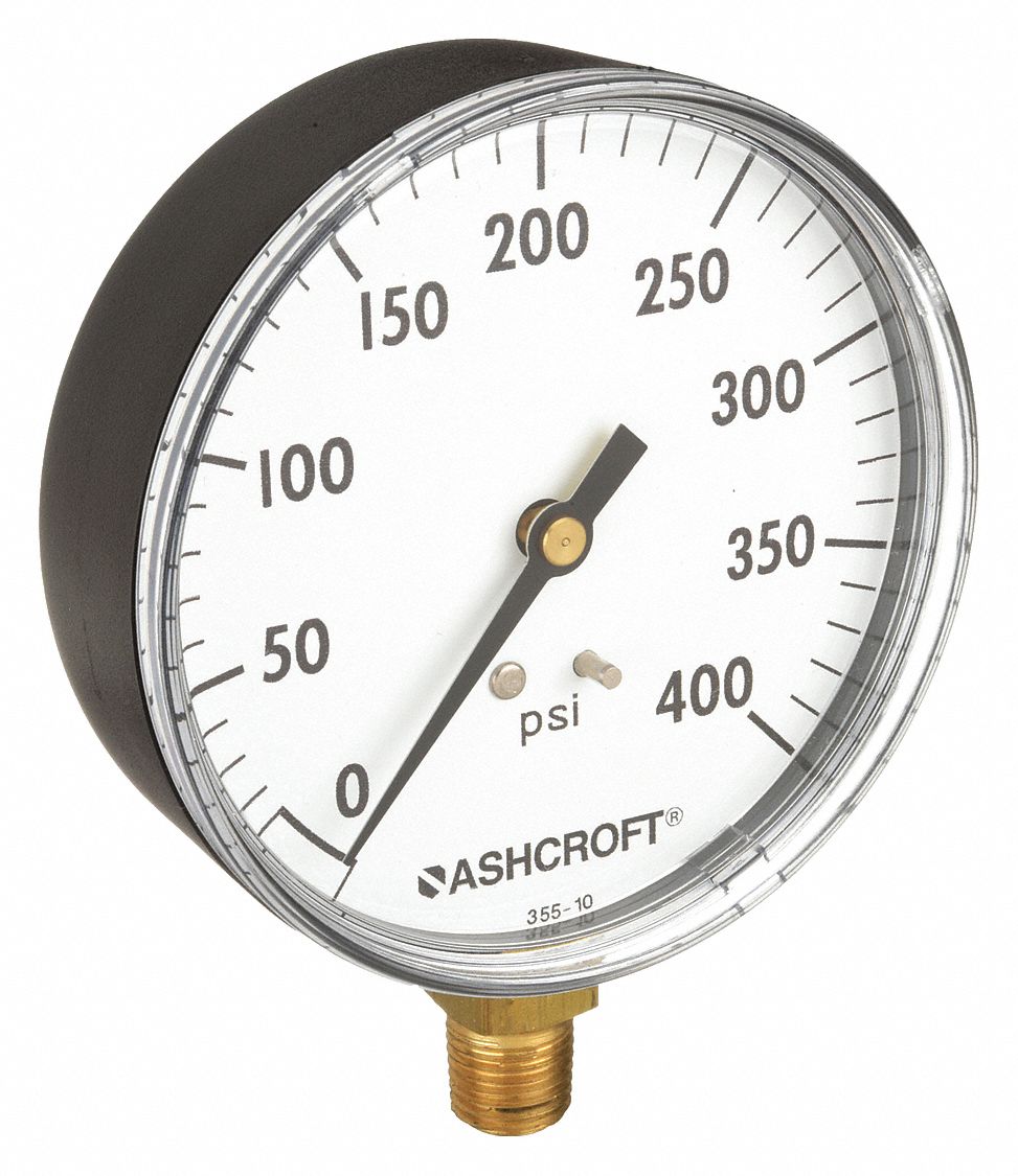 ASHCROFT, 0 psi / Hg to 400 psi, 3 1/2 in Dial, Industrial Pressure Gauge - 33HR39 ...