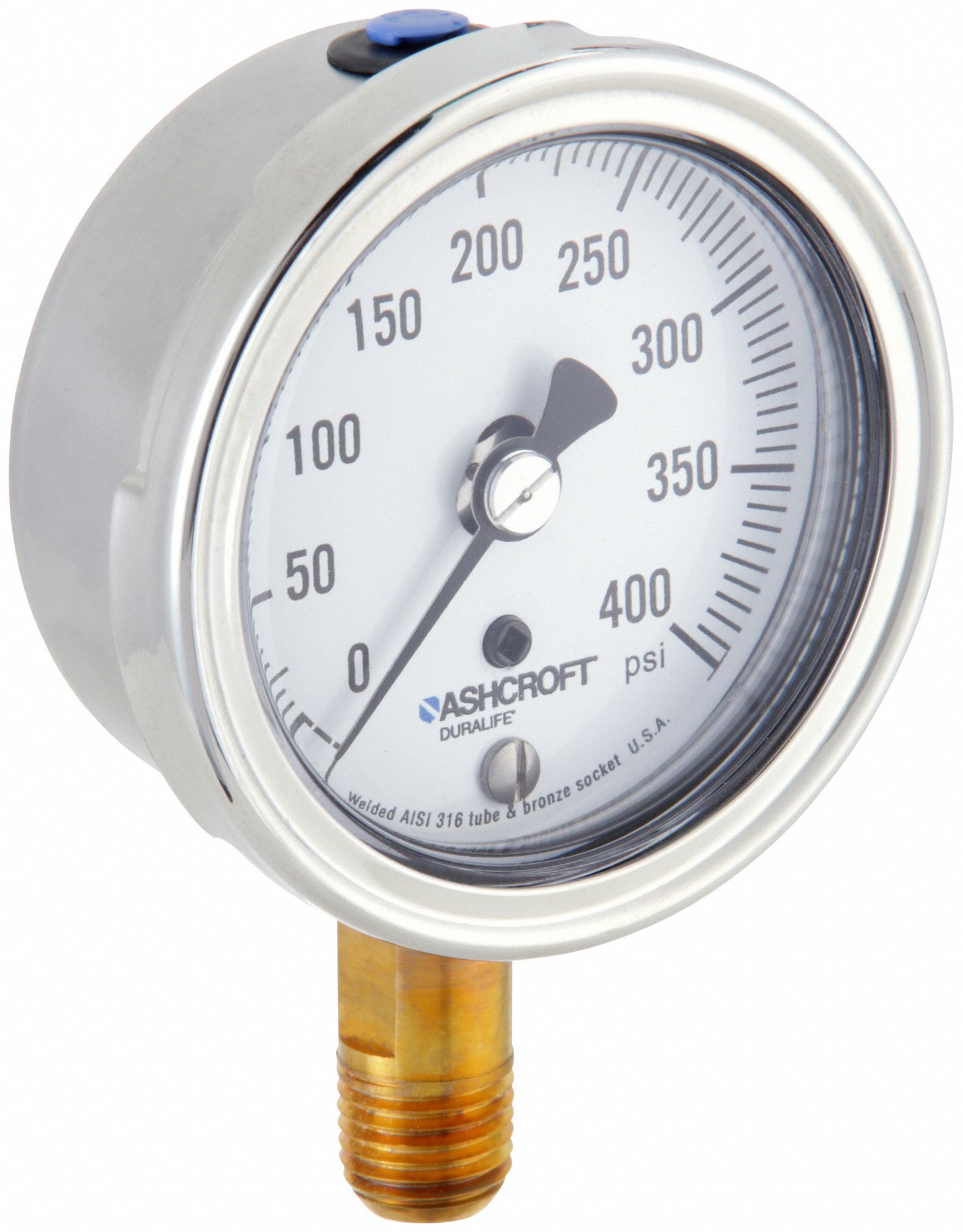 ASHCROFT, 0 psi / Hg to 400 psi, 2 1/2 in Dial, Industrial Pressure ...