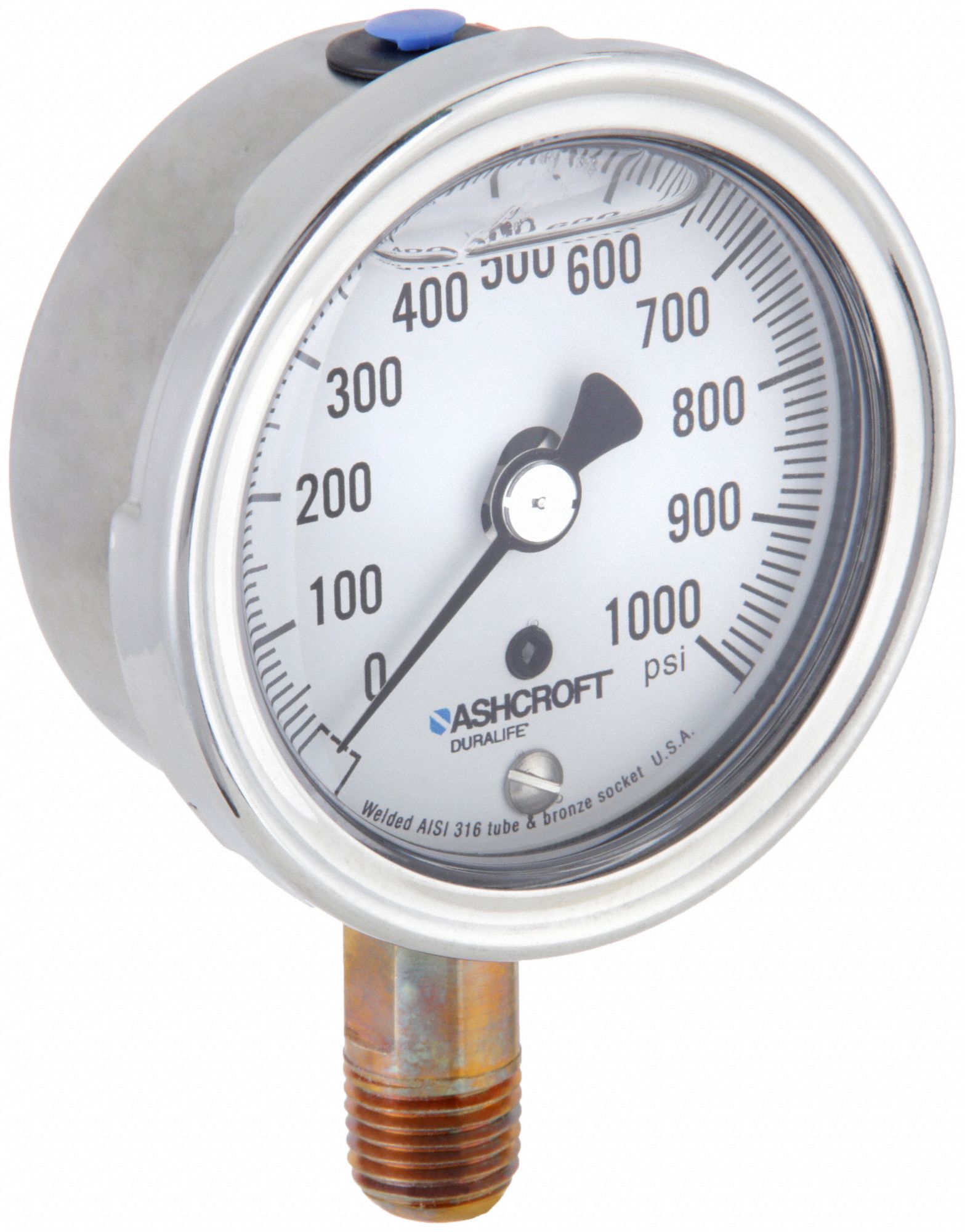 ASHCROFT, 0 psi / Hg to 1,000 psi, 2 1/2 in Dial, Industrial Pressure Gauge - 33HR76 ...