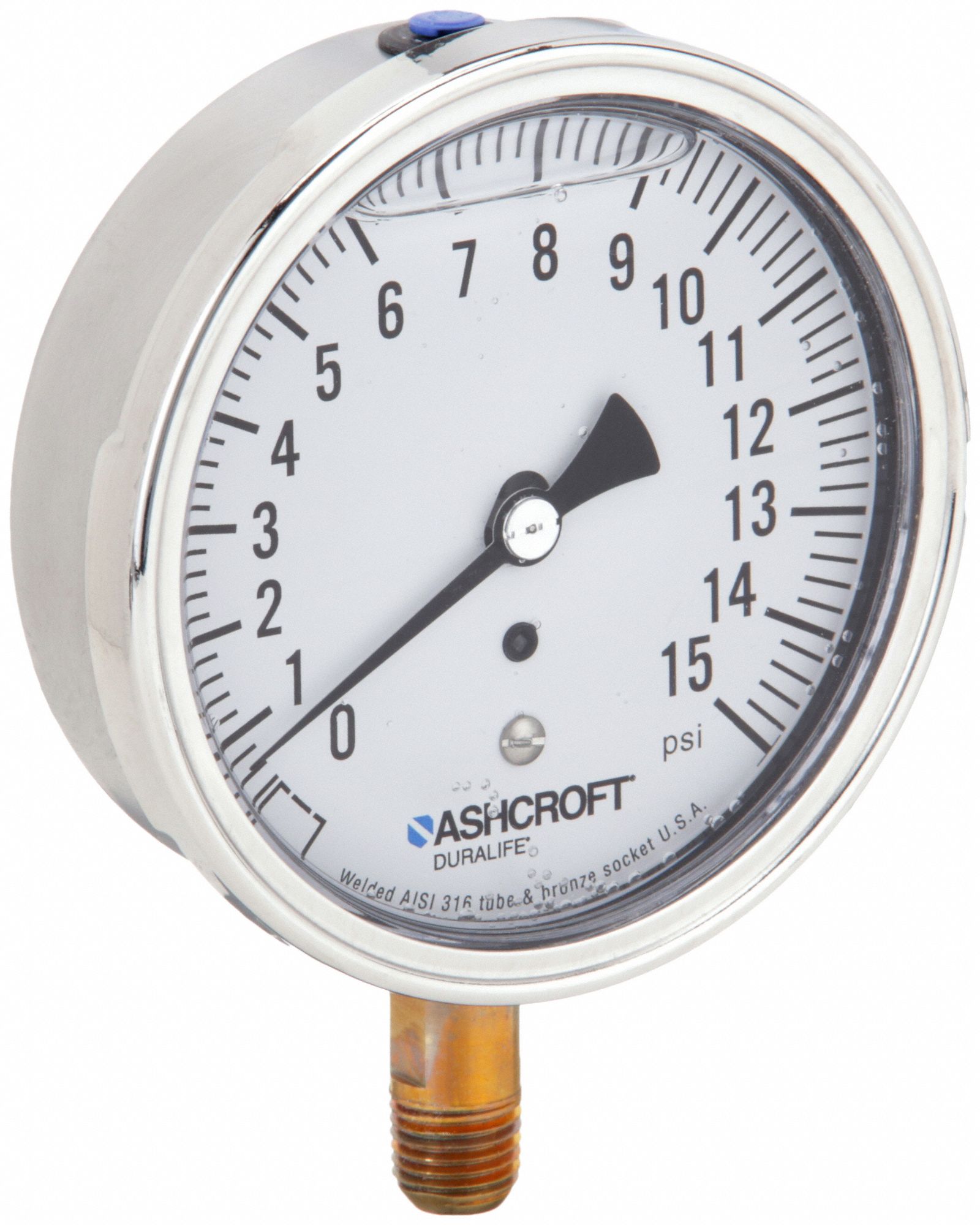 ASHCROFT, 0 psi / Hg to 15 psi, 3 1/2 in Dial, Industrial Pressure Gauge - 33HR80|351009AWL02L15 ...