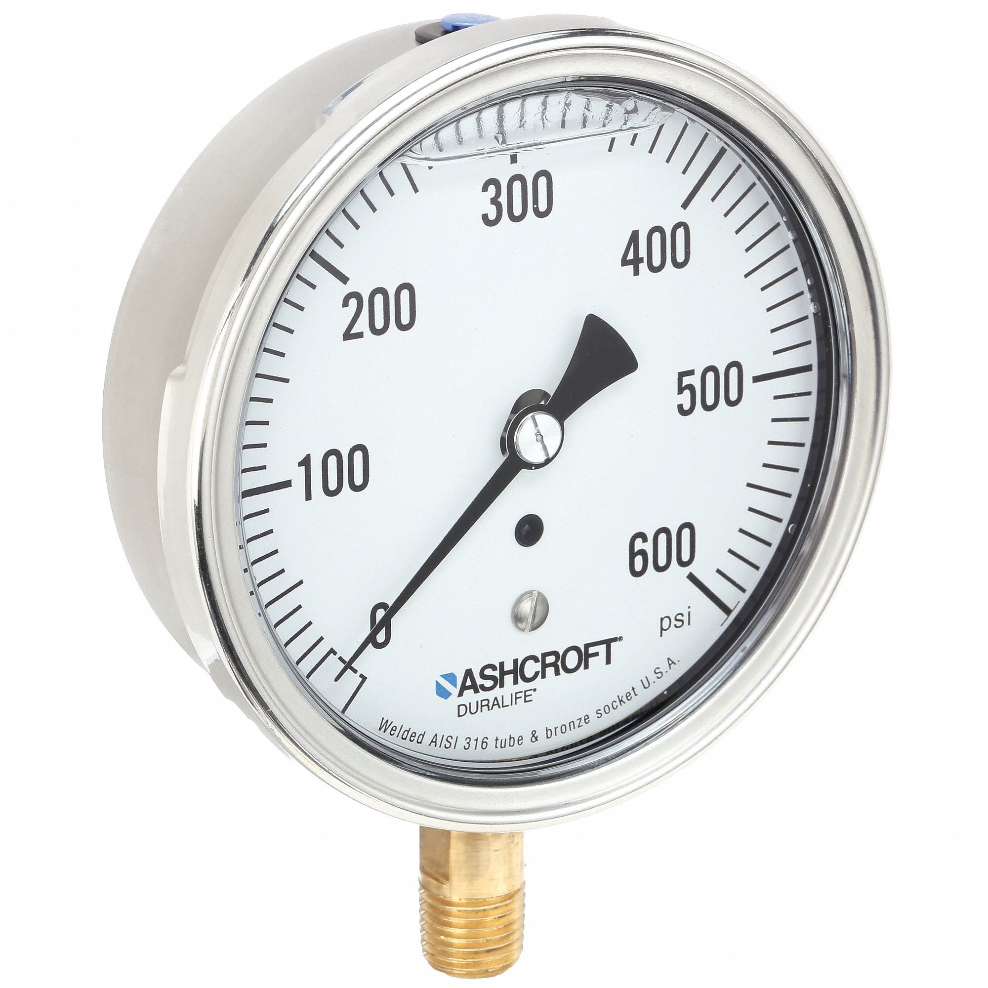 ASHCROFT, 0 psi / Hg to 600 psi, 3 1/2 in Dial, Industrial Pressure Gauge - 33HR87 ...