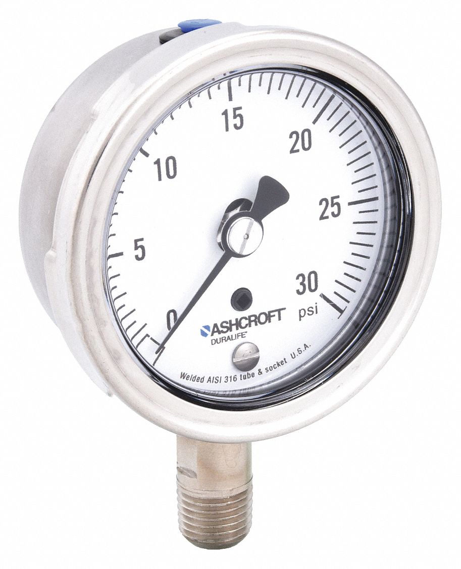 ASHCROFT, 0 psi / Hg to 30 psi, 2 1/2 in Dial, Industrial Pressure Gauge - 33HR93|251009SW02L30 ...