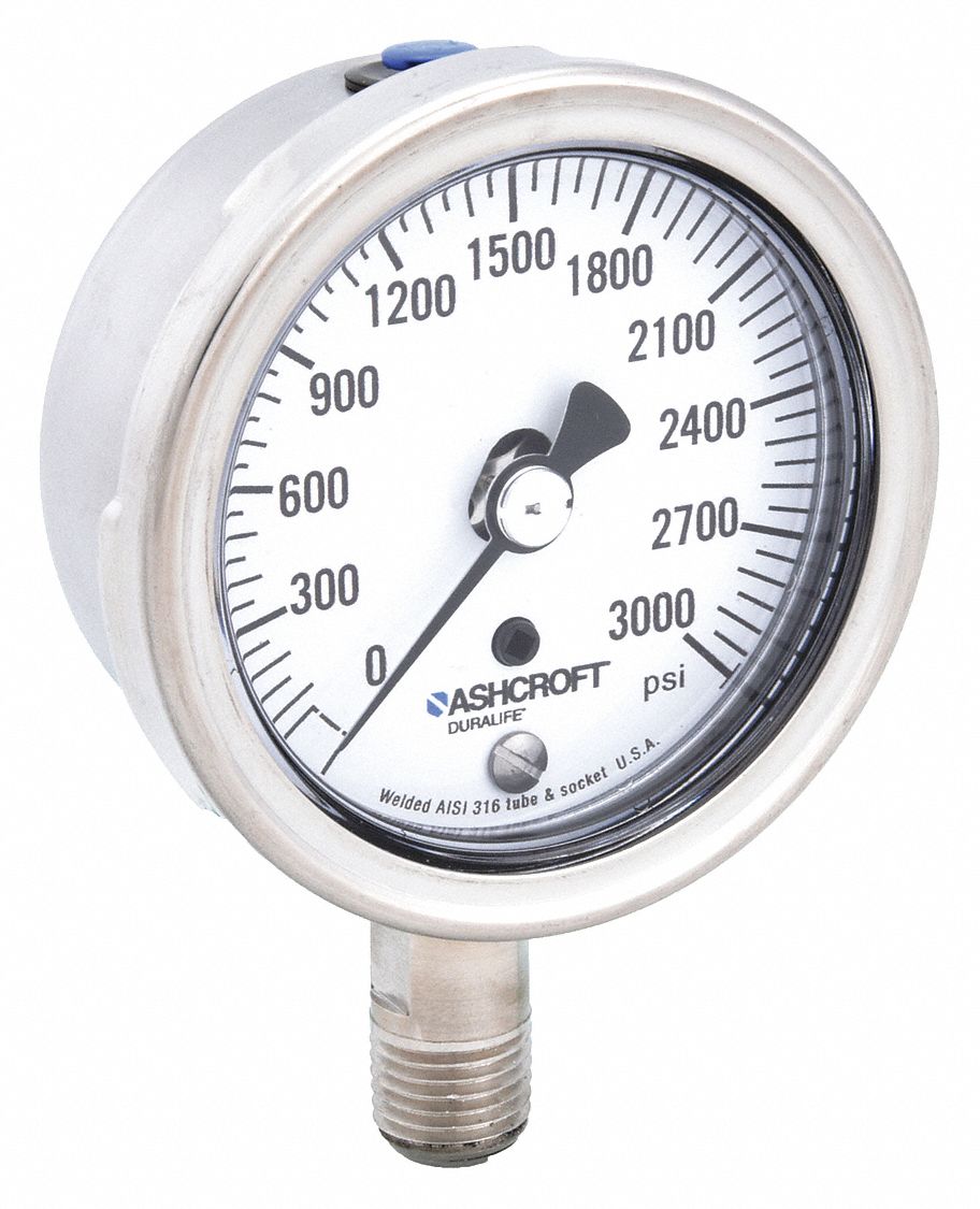 ASHCROFT, 0 psi / Hg to 3,000 psi, 2 1/2 in Dial, Industrial Pressure Gauge - 33HT04 ...