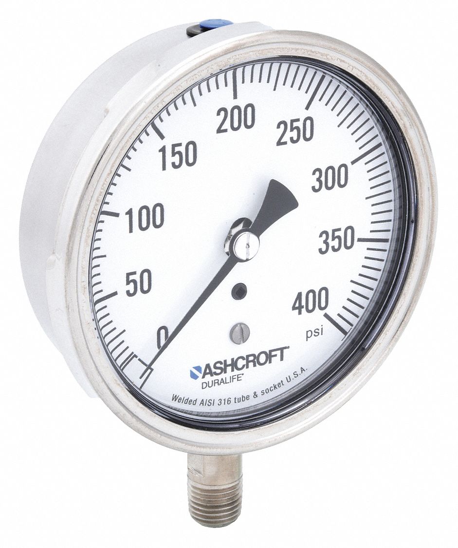 ASHCROFT, 0 psi / Hg to 400 psi, 3 1/2 in Dial, Industrial Pressure Gauge - 33HT15 ...