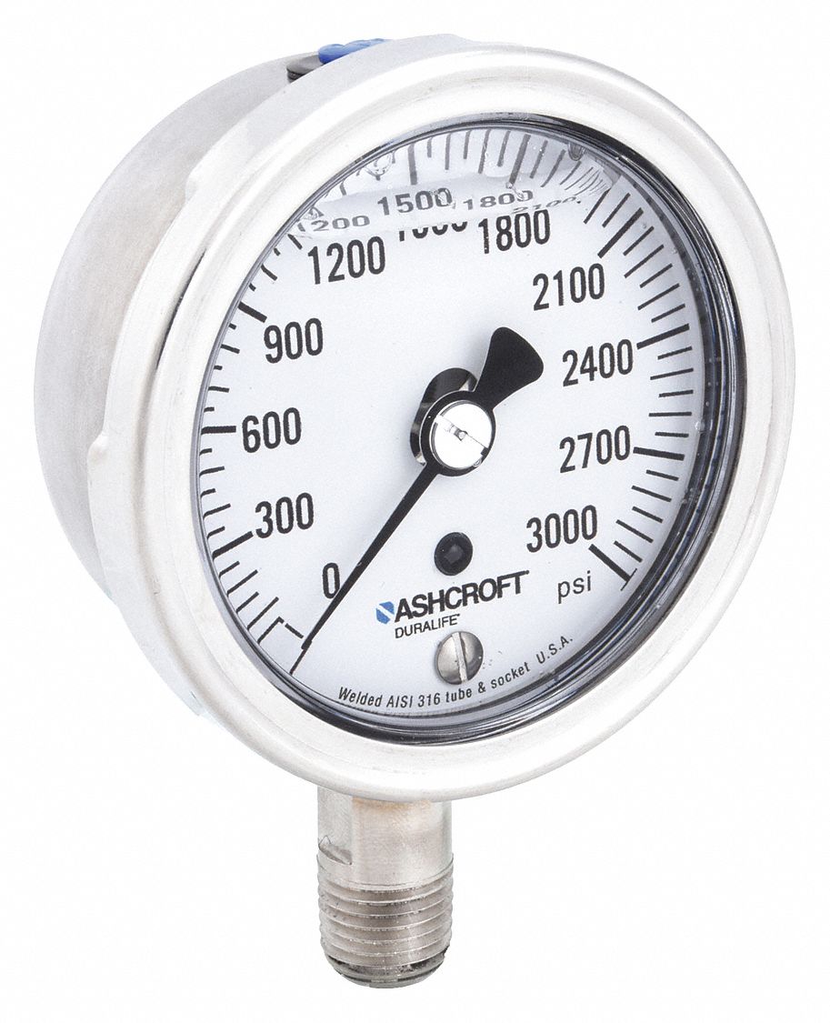 ASHCROFT, 0 psi / Hg to 3,000 psi, 2 1/2 in Dial, Industrial Pressure Gauge - 33HT36 ...