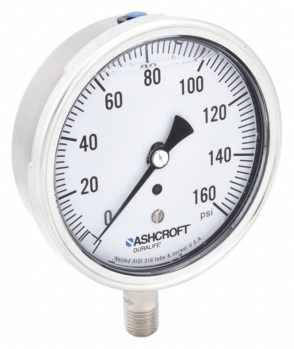 ASHCROFT, 0 psi / Hg to 160 psi, 3 1/2 in Dial, Industrial Pressure Gauge - 33HT45 ...